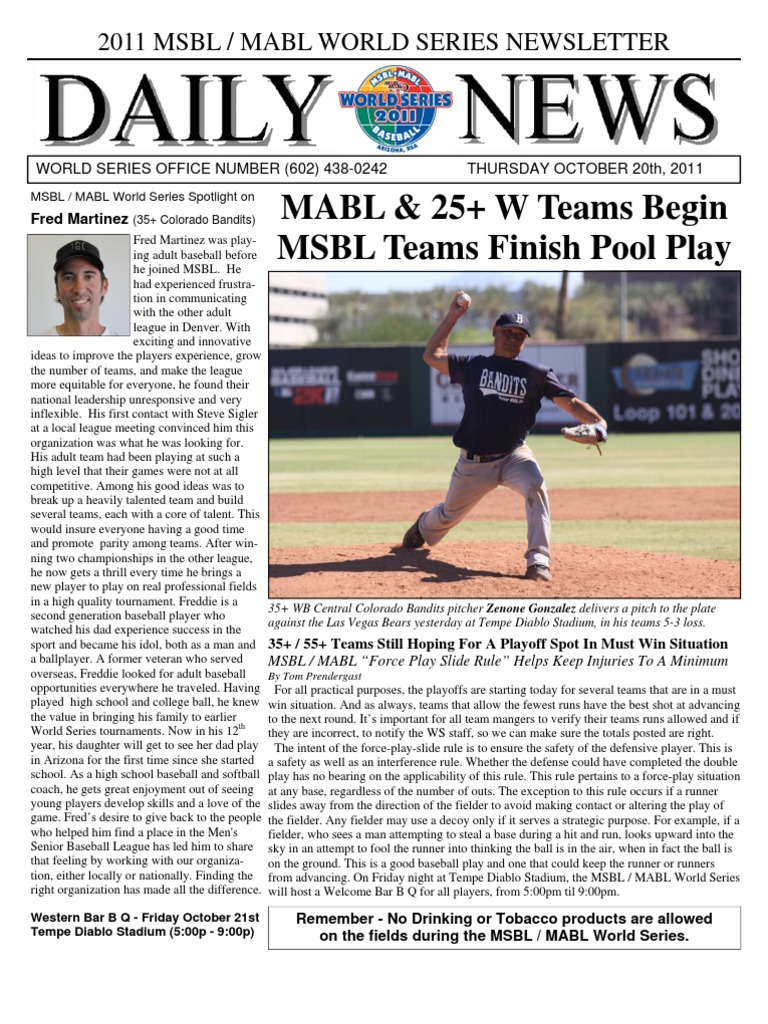 2011 MSBL/MABL World Series Update | PDF | Major League Baseball ...
