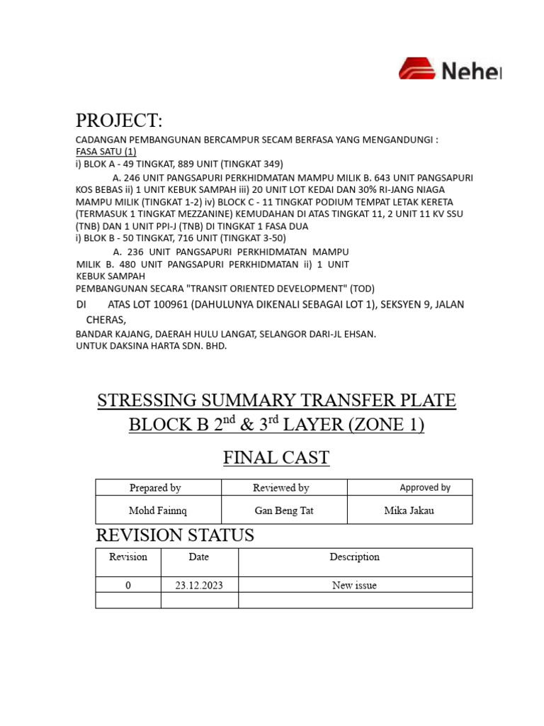Stressing Summary Tower B Zone 1 2nd & 3rd Layer | PDF