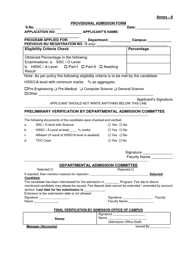 Provisional Admission Form UG Prog | PDF | Government