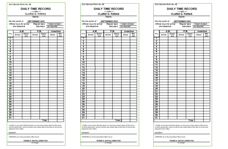 DTR Editable 1 | PDF