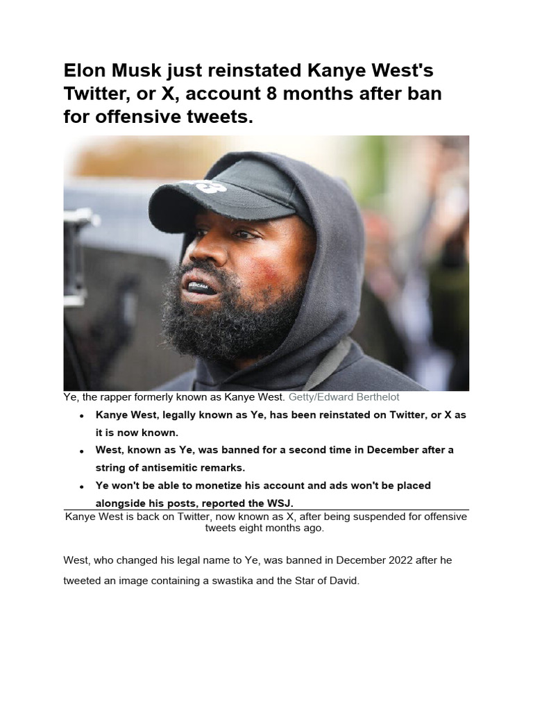 Elon Musk just reinstated Kanye West | PDF