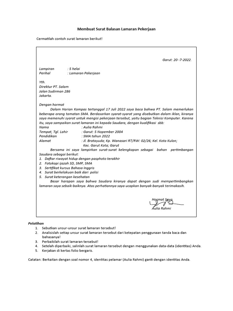 Membuat Surat Balasan Lamaran Pekerjaan | PDF