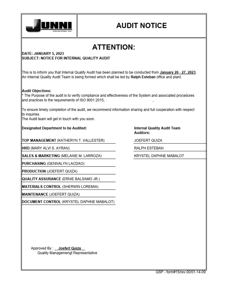 QSP-form-15 - Audit Notice | PDF | Business