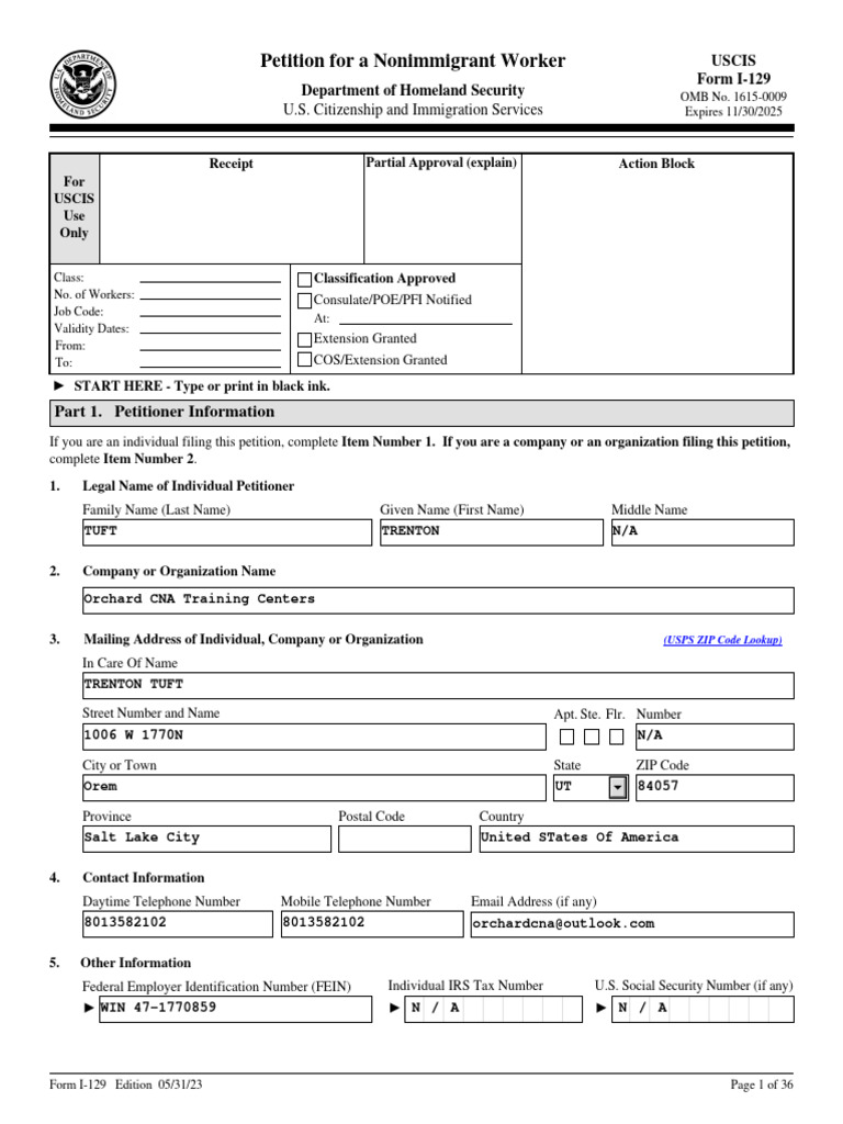 FORM I-129 (Completed On 9th October) | PDF | H 1 B Visa | United ...