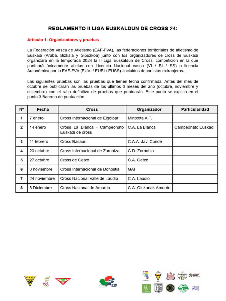 Reglamento II Liga Euskaldun Cross 2024 | PDF