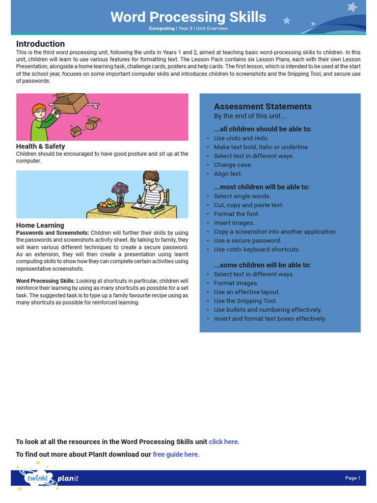 Planning Overview Word Processing Skills PDF