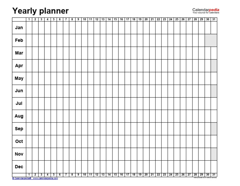 Yearly Planner Landscape Linear | PDF