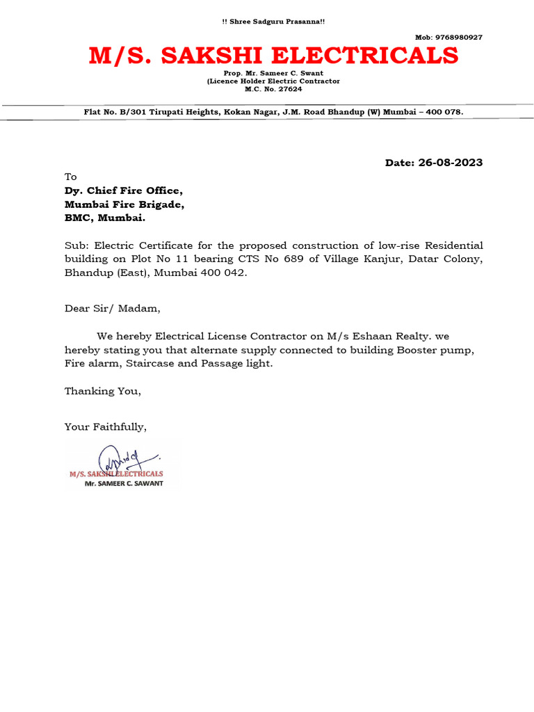 Electrical Contractor Certificate | PDF