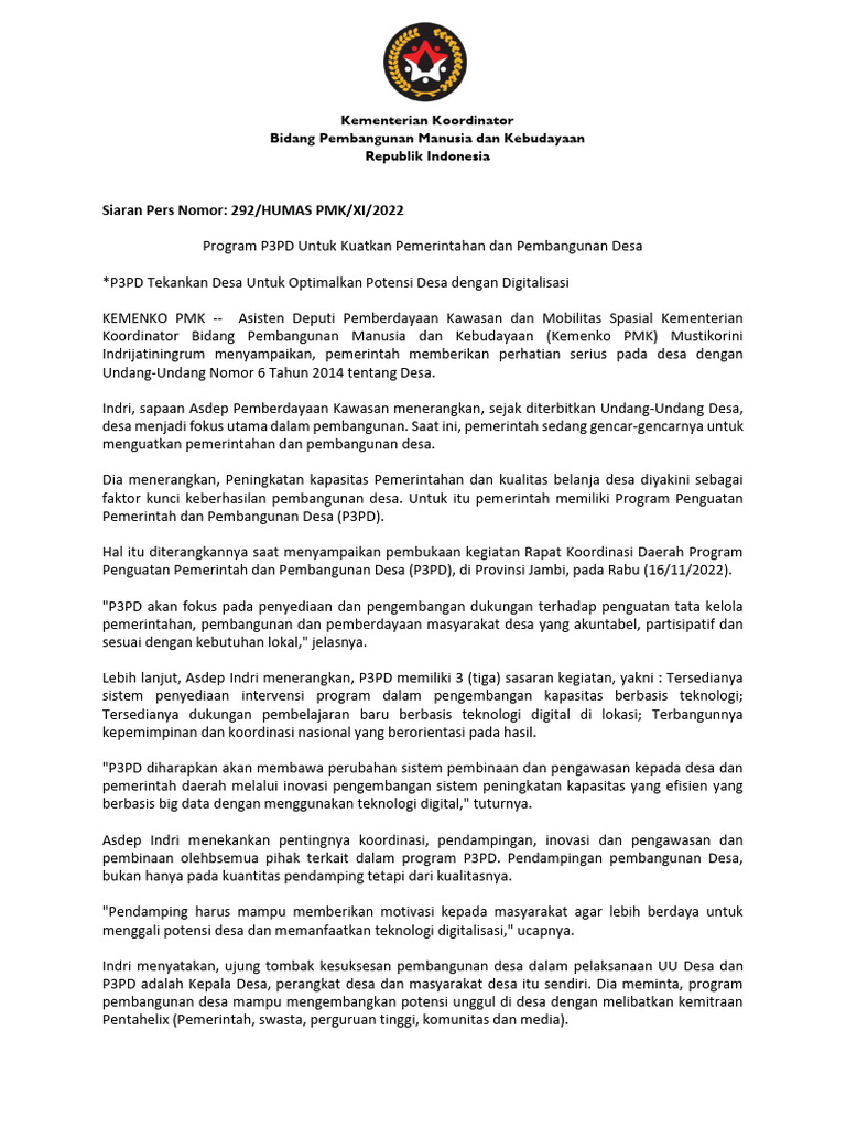 Program P3PD Untuk Kuatkan Pemerintahan Dan Pembangunan Desa | PDF ...