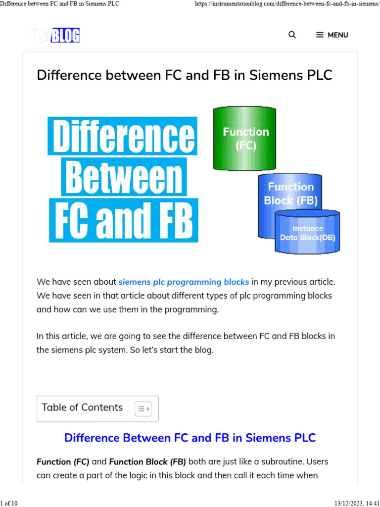FC vs FB in Siemens PLC Explained | PDF | Programmable Logic Controller ...