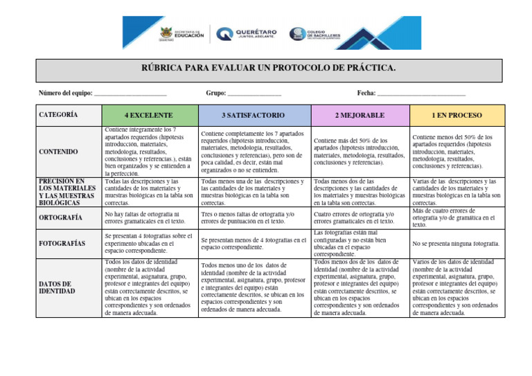 Rubrica para Evaluar Protocolo de Práctica | PDF | Science
