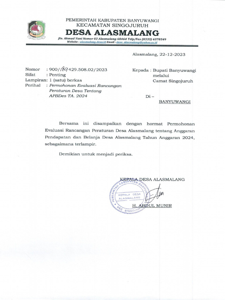 Pengantar Evaluasi Apbdesa Tahun 2024 | PDF