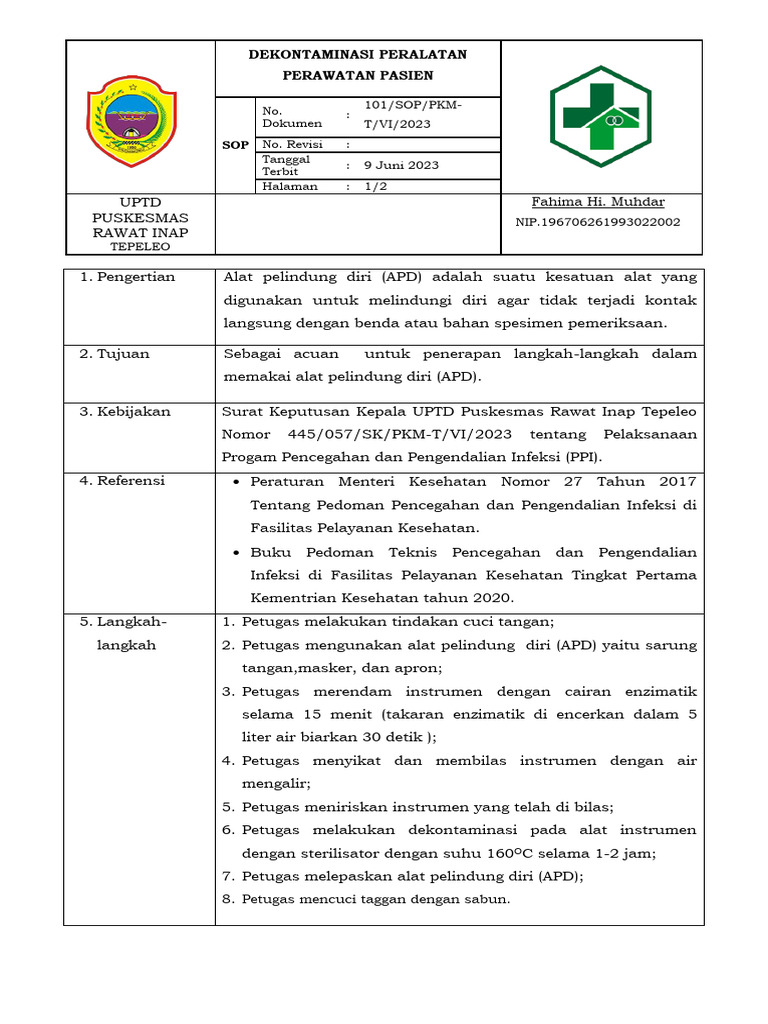 Sop Dekontaminasi Alat | PDF | Kesehatan Holistik | Sains & Matematika