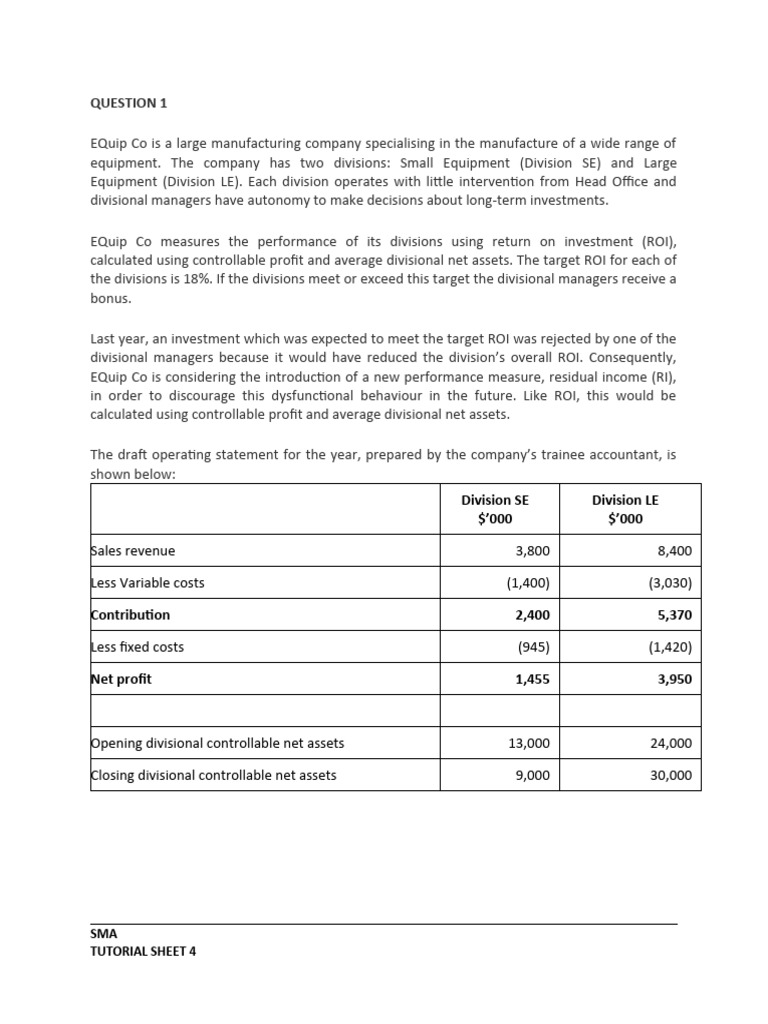 2023 Sma Tut Sheet 4 | PDF | Return On Investment | Depreciation