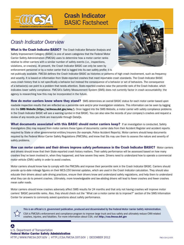 FMC CSA 12 005 BASICs Crash Indicator | PDF