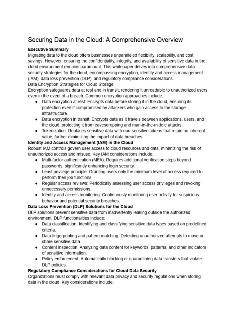 Securing Data in The Cloud: A Comprehensive Overview: Executive Summary | PDF | Cloud Computing ...
