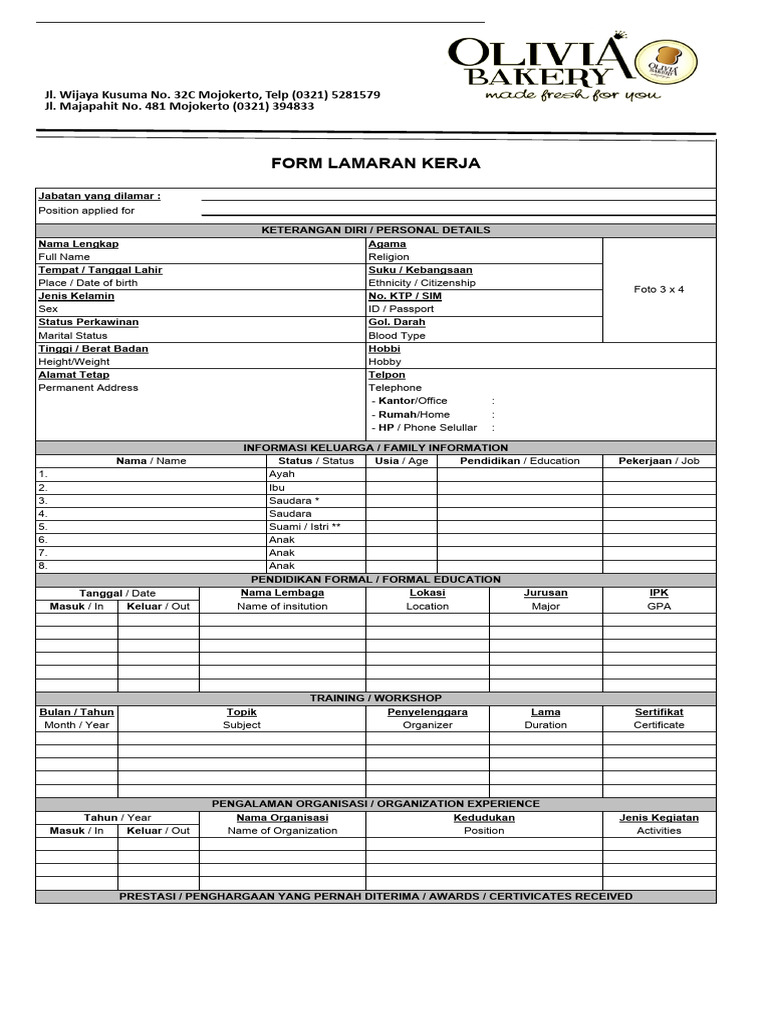 Form Lamaran Kerja | PDF