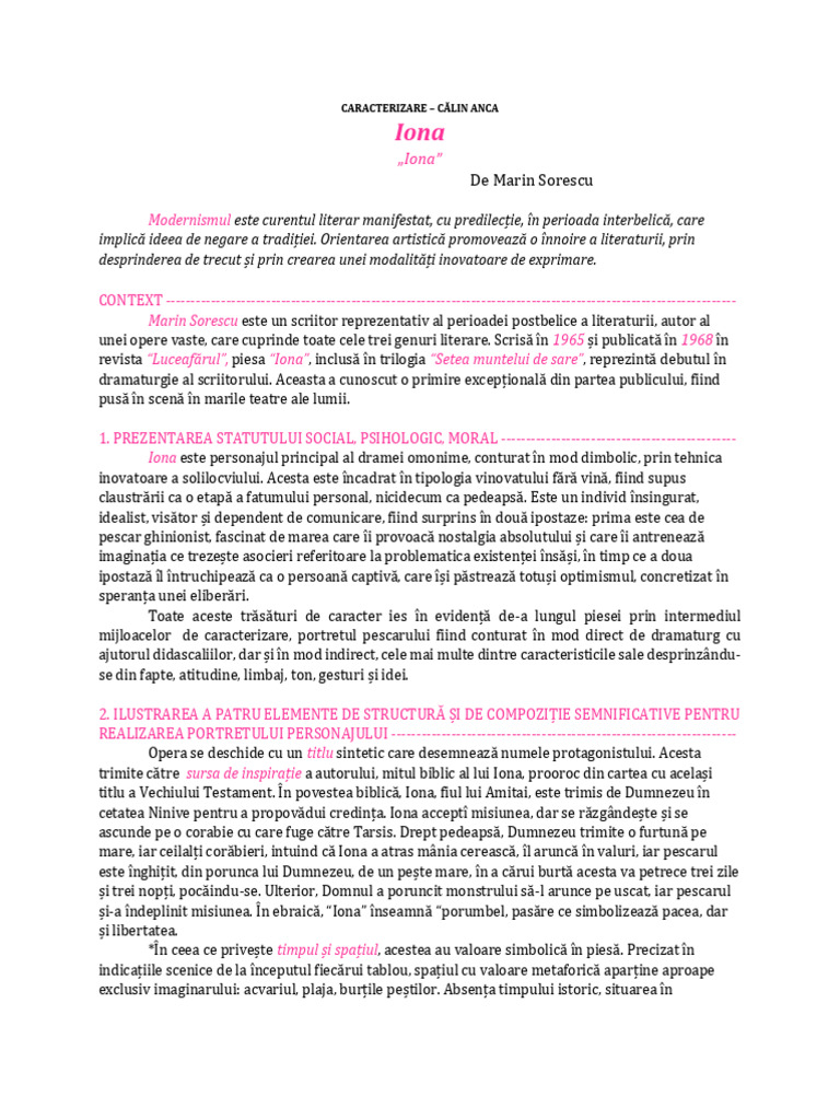 Iona - Caracterizare | PDF