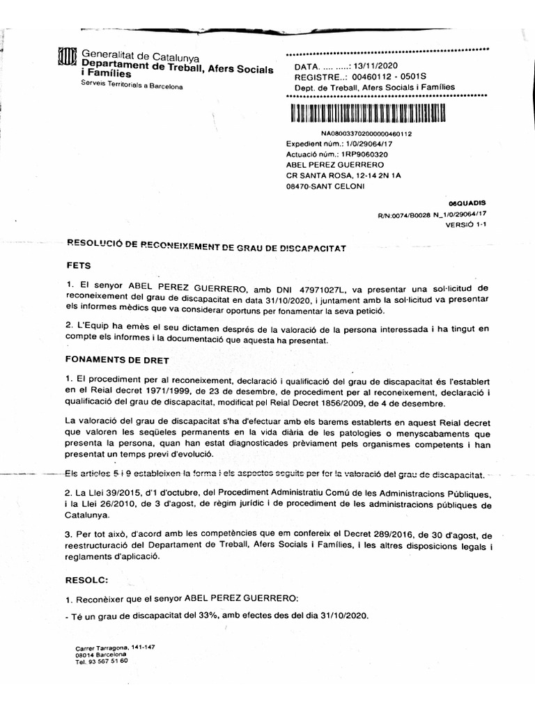 Certificat Discapacitat | PDF