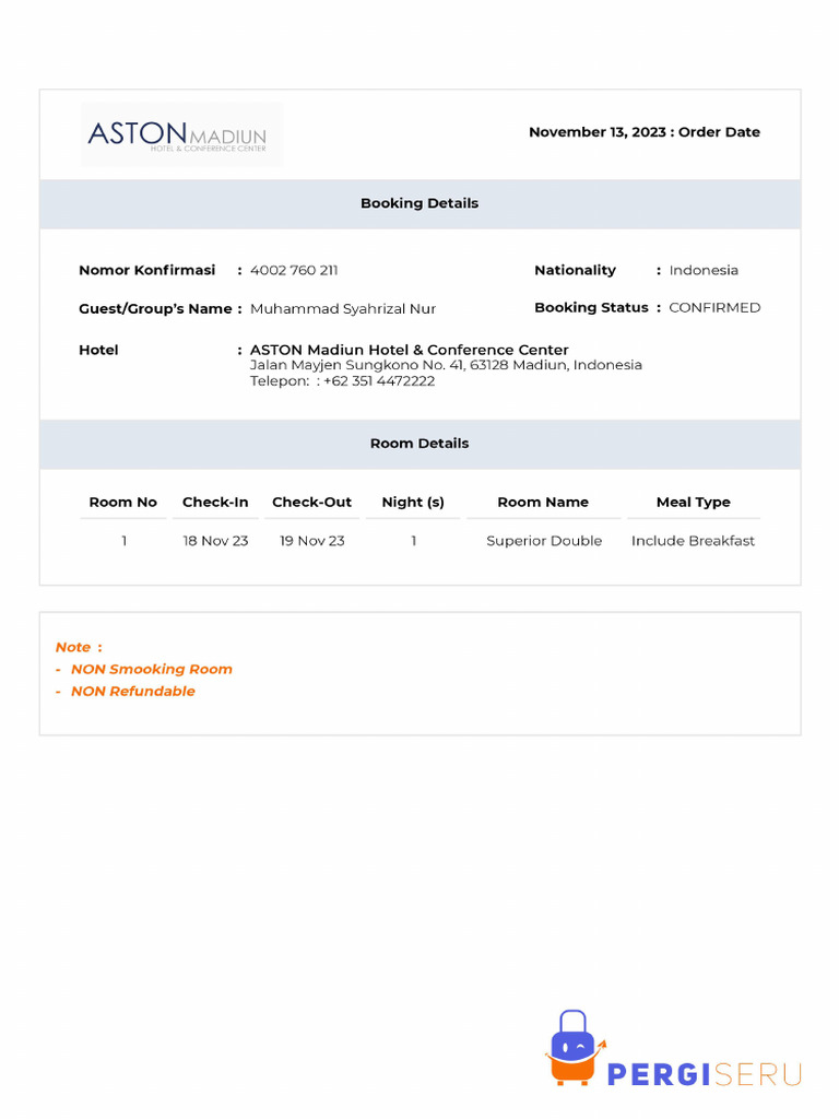 Evoucher - ASTON Madiun Hotel & Conference Center | PDF