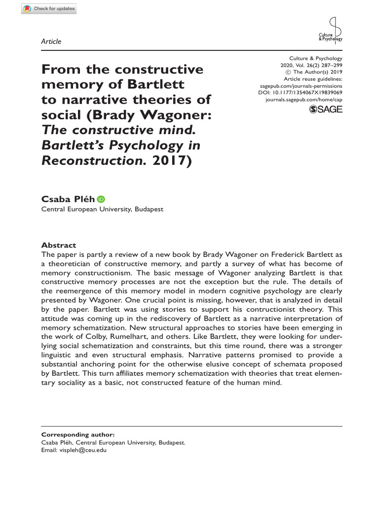 Wagoner1 - From The Constructive Memory of Bartlett To Narrative Theories of Social | PDF ...