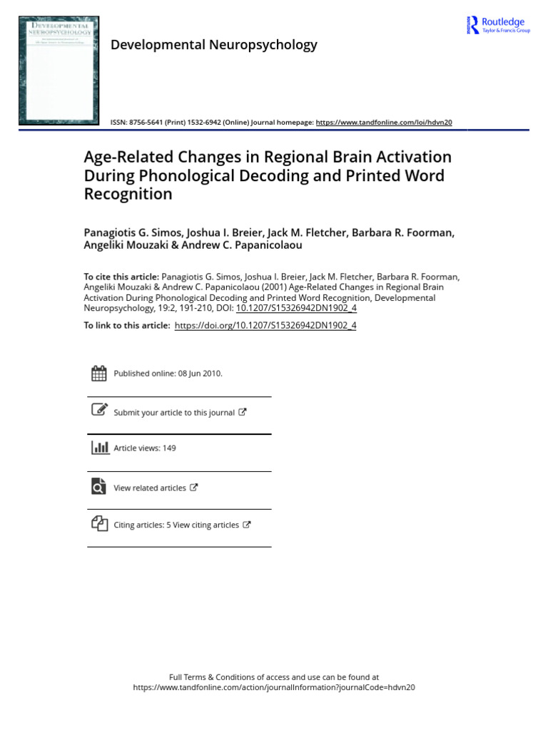Age-Related Changes in Regional Brain Activation During Phonological Decoding and Printed Word ...