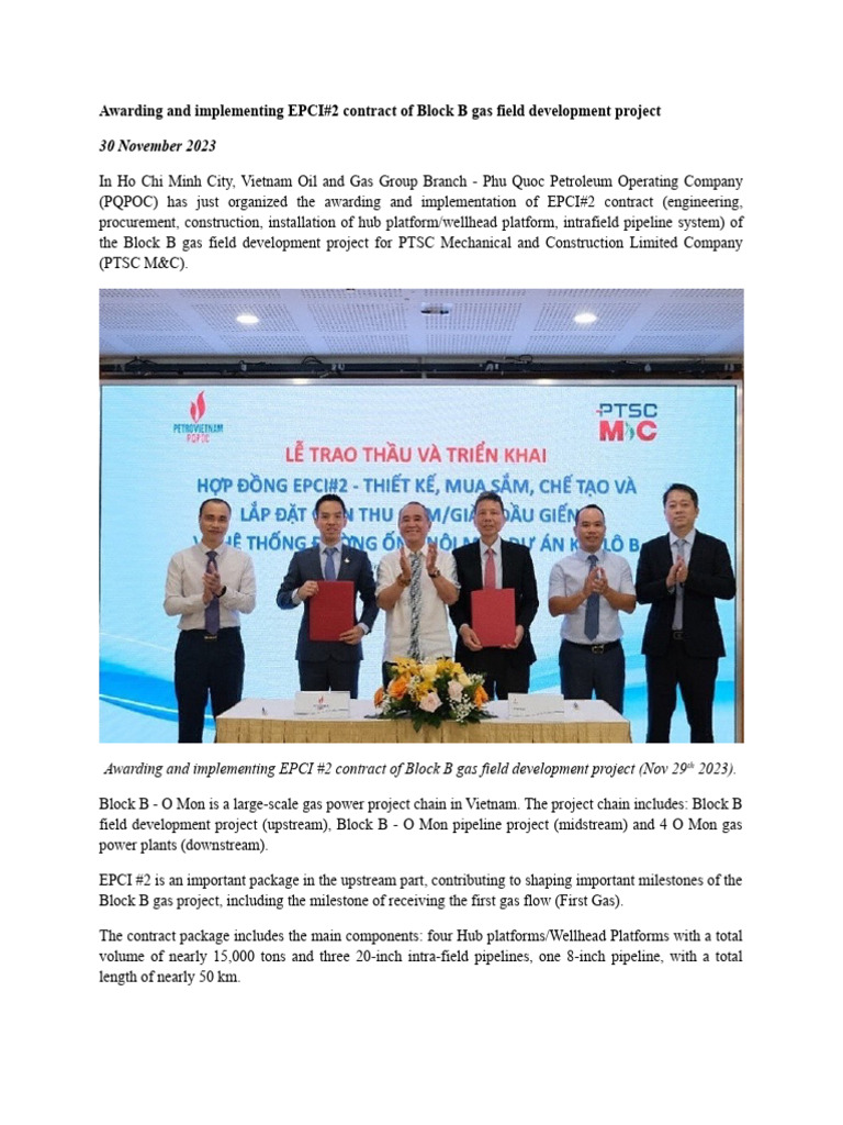 Awarding and Implementing EPCI#2 Contract of Block B Gas Field ... Awarding and Implementing EPCI#2 Contract of Block B Gas Field ...