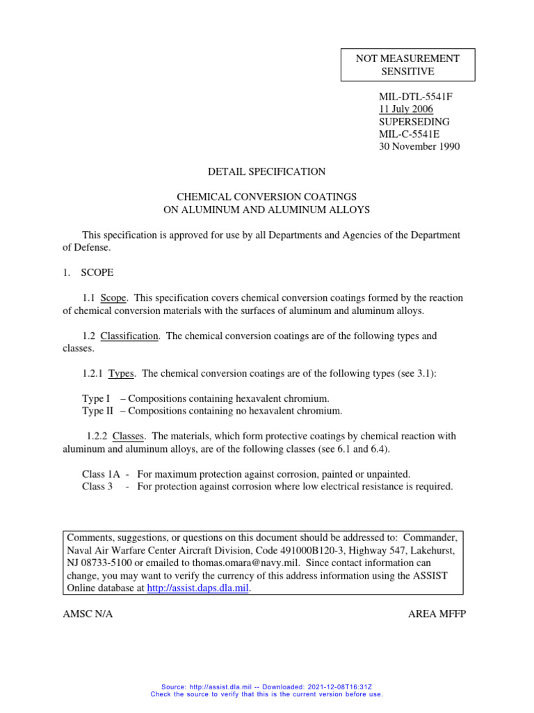MIL-DTL-5541 - F (Chem Film-Alodine) | PDF | Corrosion | Paint