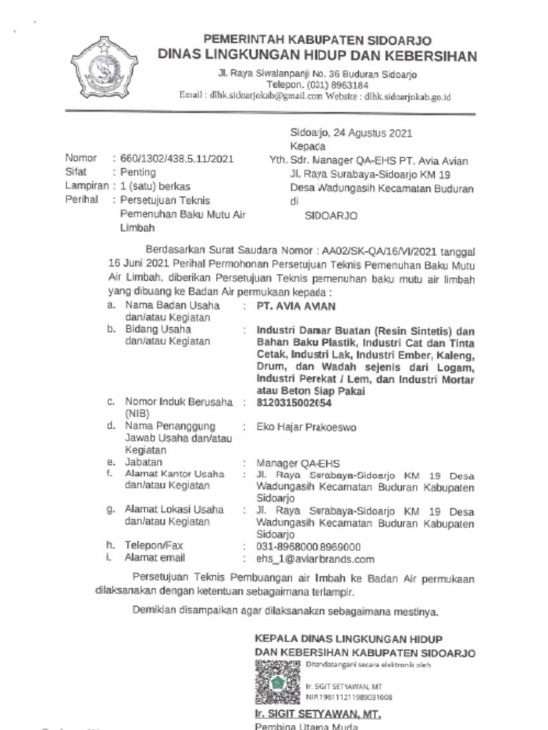 Pertek Pemenuhan Baku Mutu Air Limbah | PDF