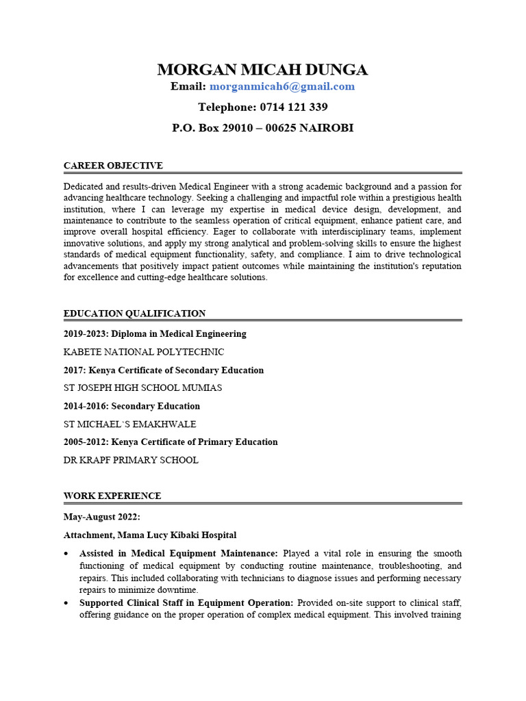 Morgan Micah's CV | PDF | Medical Device | Health Care