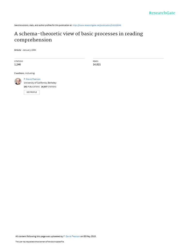 A Schema-Theoretic View of Basic Processes in Reading Comprehension | PDF