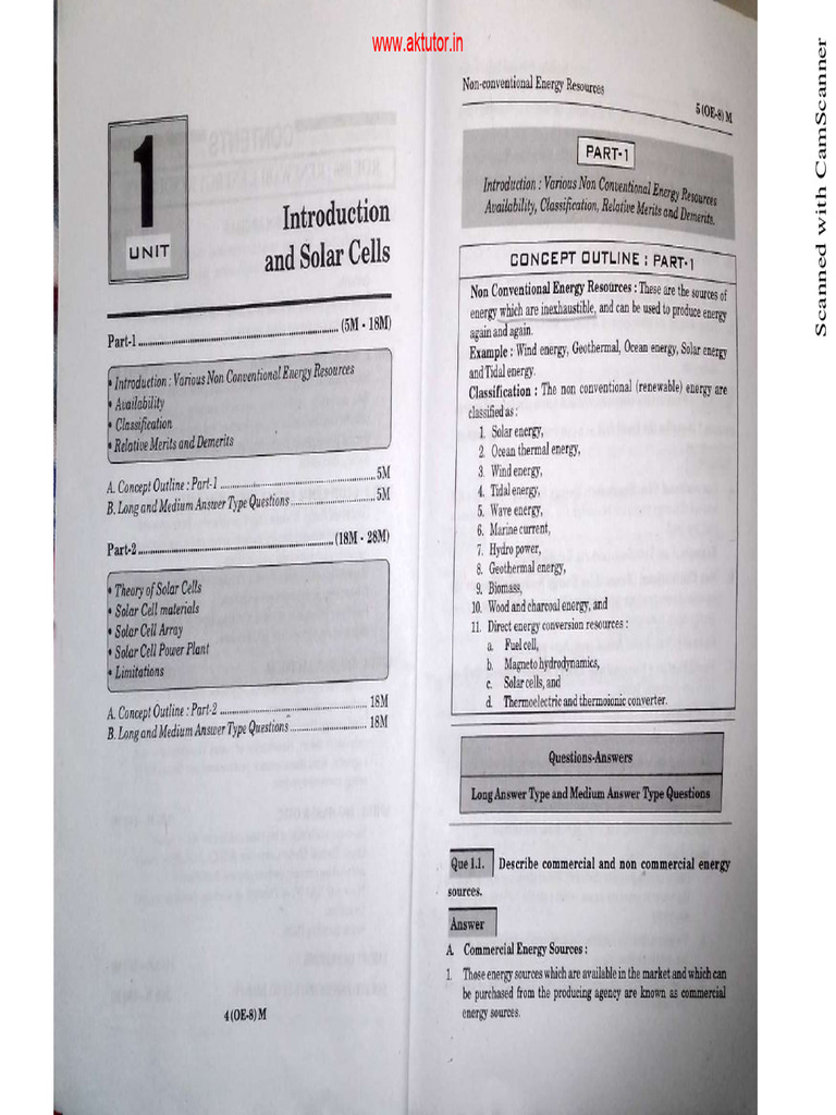Renewable Energy Resources Unit 1 To 5 | PDF