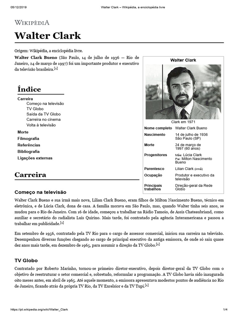 Biografia de Walter Clark (Dir. Globo e Festival Ditadura) | PDF