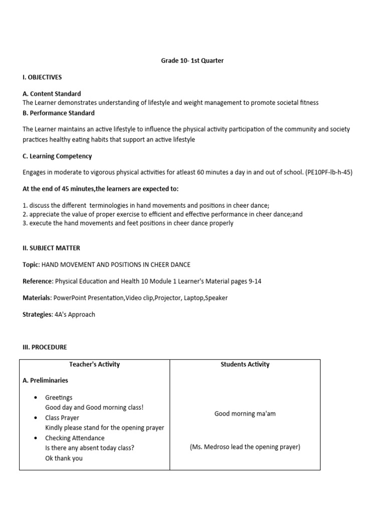 Detailed Lesson Plan Grade 10 First Quarter | PDF
