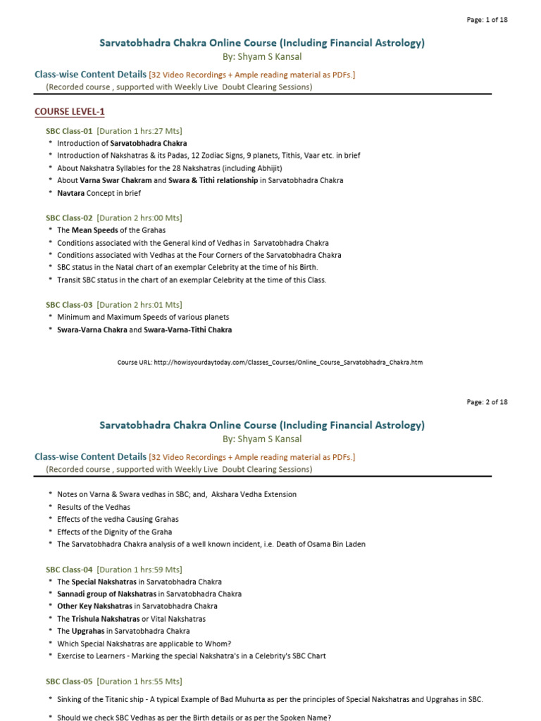 Class Wise Content Details SBC Course | PDF