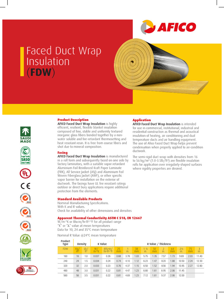 AFI Data Sheet Faced Duct Wrap Insulation FDW No Pix | PDF
