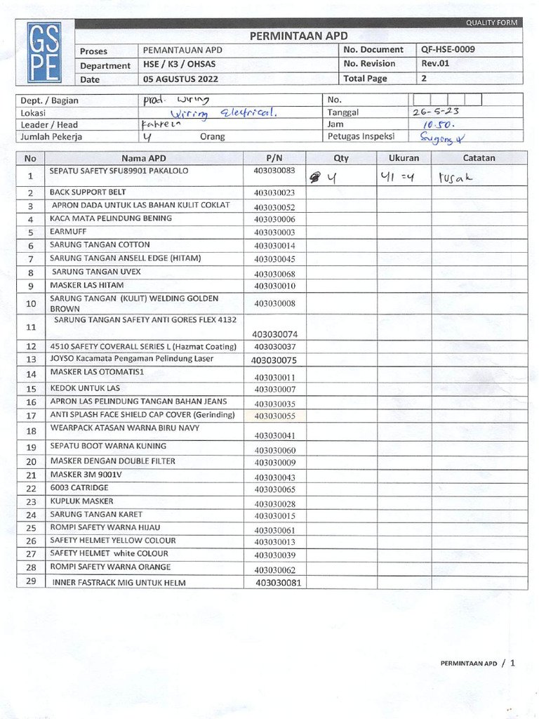 Permintaan Apd PRD 29052023.1 | PDF