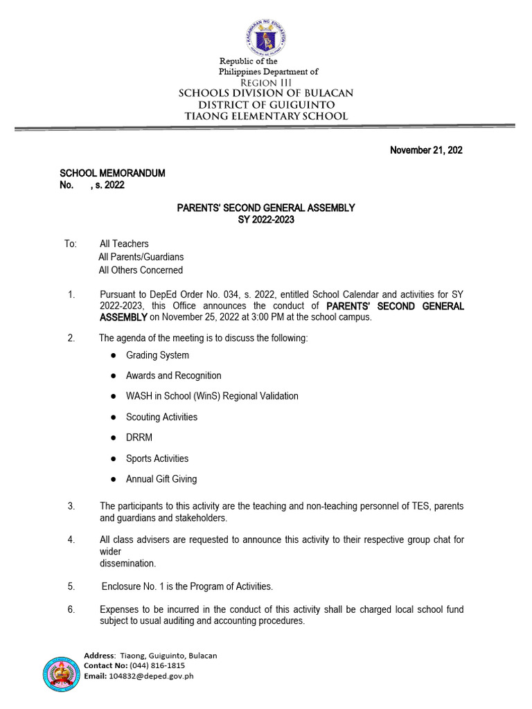 SM-No.-PARENTS-SECOND-GENERAL-ASSEMBLY | PDF