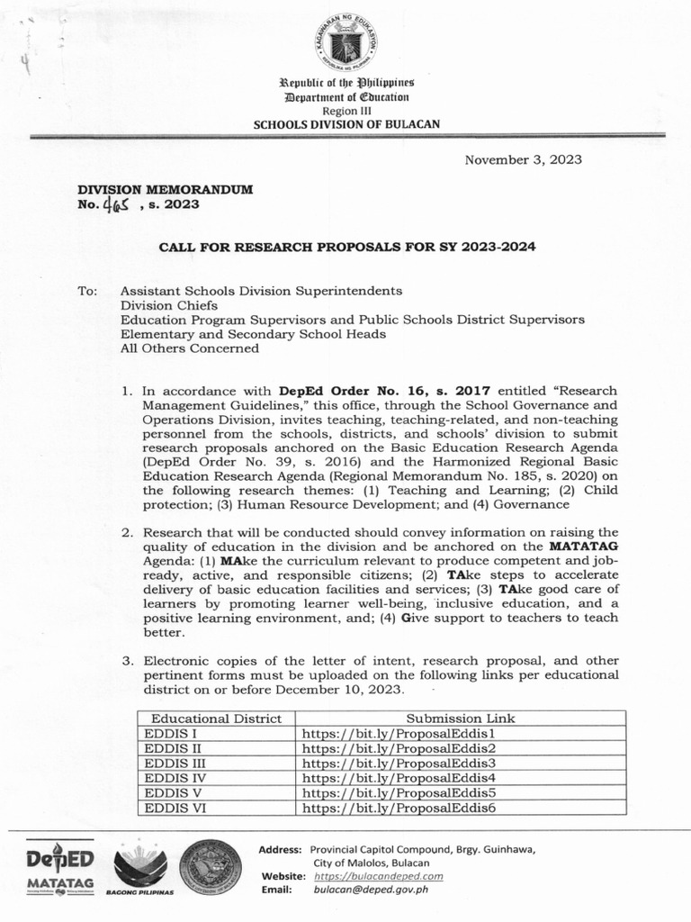 Division Memorandum No 465 S 2023 | PDF