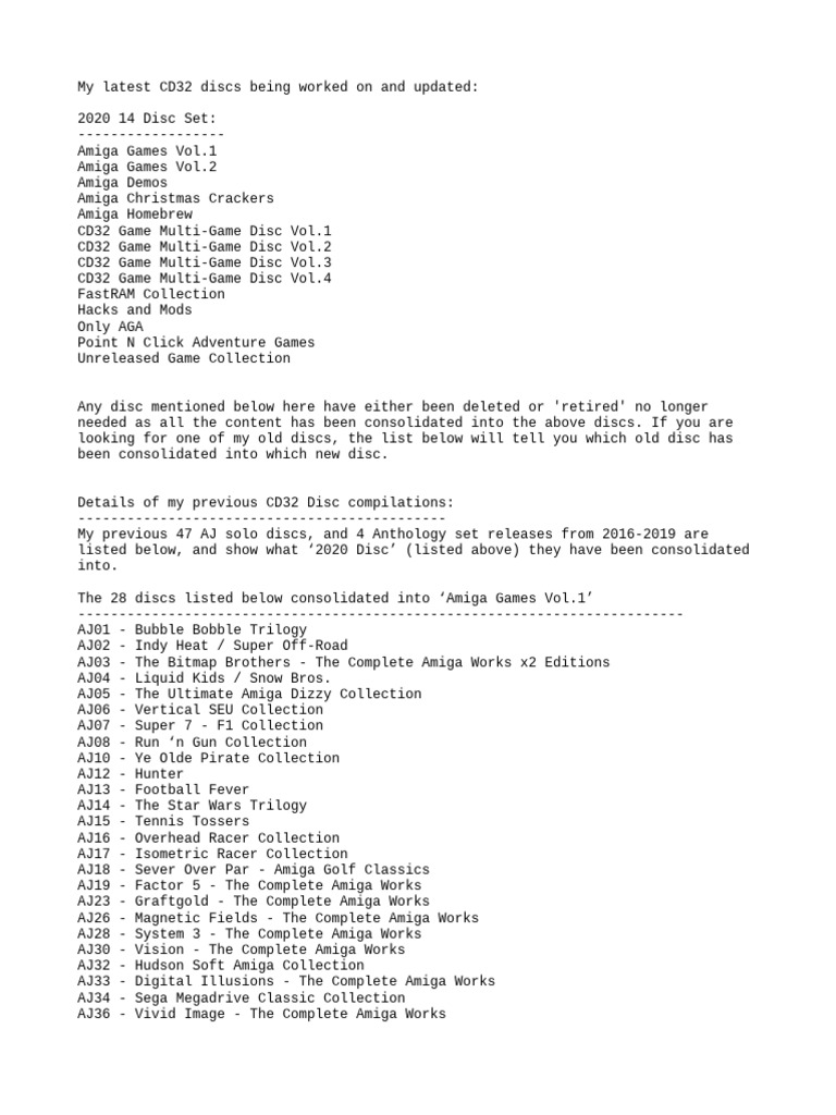 AmigaJay CD32 Disc Info Read Me! | PDF | Personal Computers | Video ...