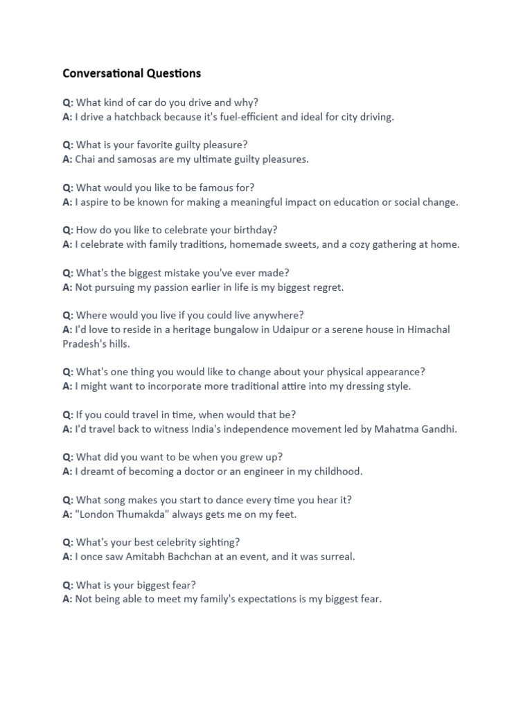 Engaging Conversational Questions Guide | PDF | Psychology ...