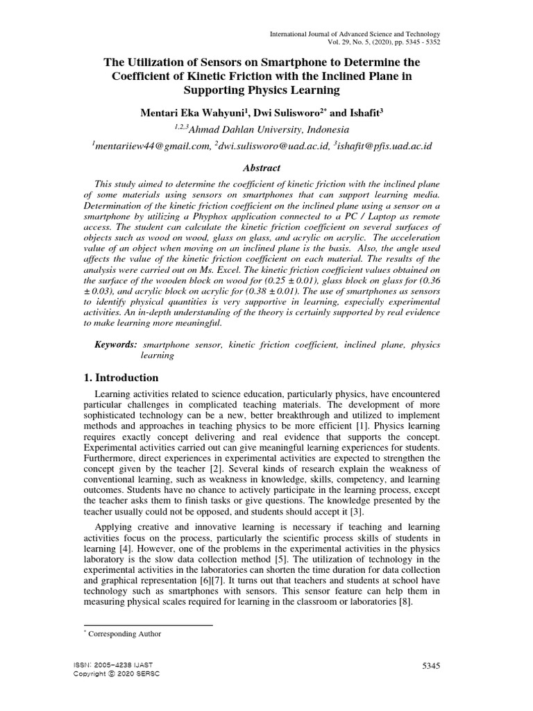 The Utilization of Sensors On Smartphone To Determine The Coefficient of Kinetic Friction With ...