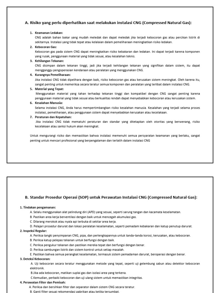 (SOP) Perawatan Instalasi Dan Risiko Gas CNG.R1 | PDF