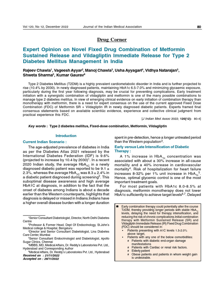 Metformin-Vildagliptin Combo for T2DM | PDF | Glycated Hemoglobin | Therapy