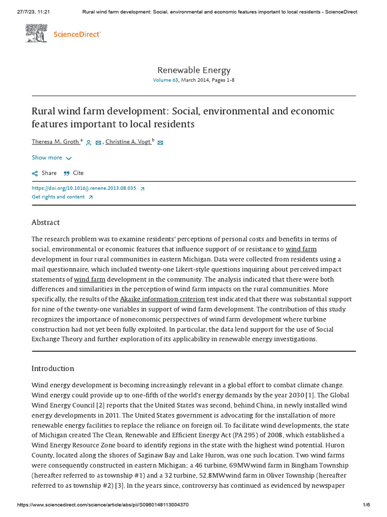 Rural Wind Farm Development - Social, Environmental and Economic Features Important To Local ...