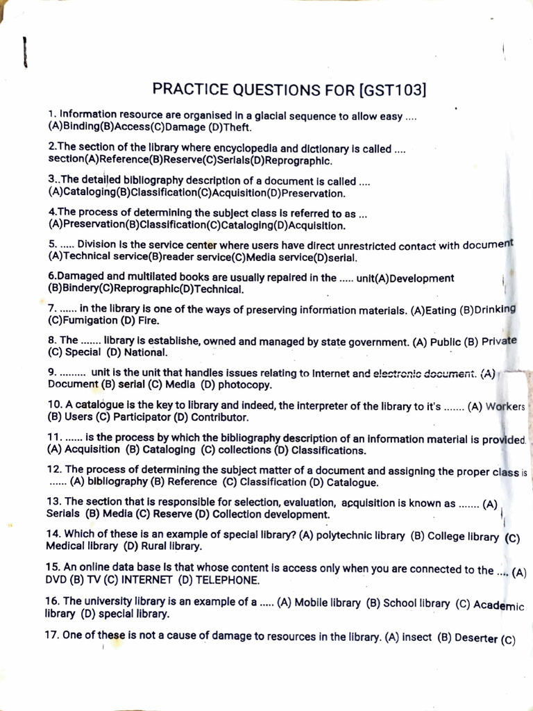 GST103 Practice Questions PDF | PDF