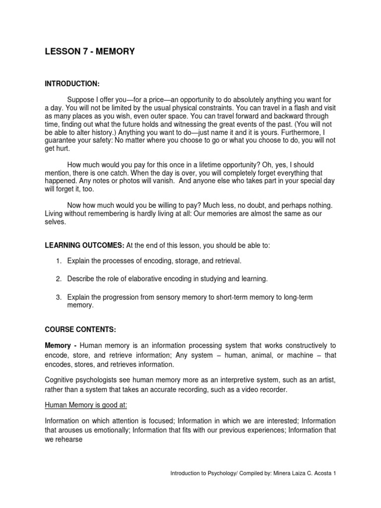 Lesson 7 | PDF | Memory | Long Term Memory