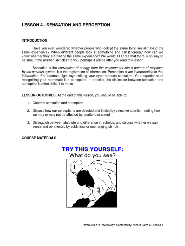 Lesson 4 | PDF | Senses | Perception