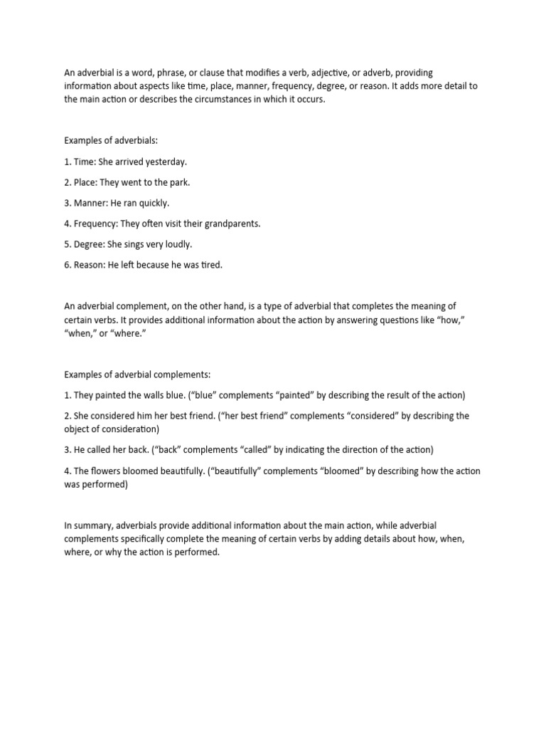 Adverbial and Adverbial Complement | PDF