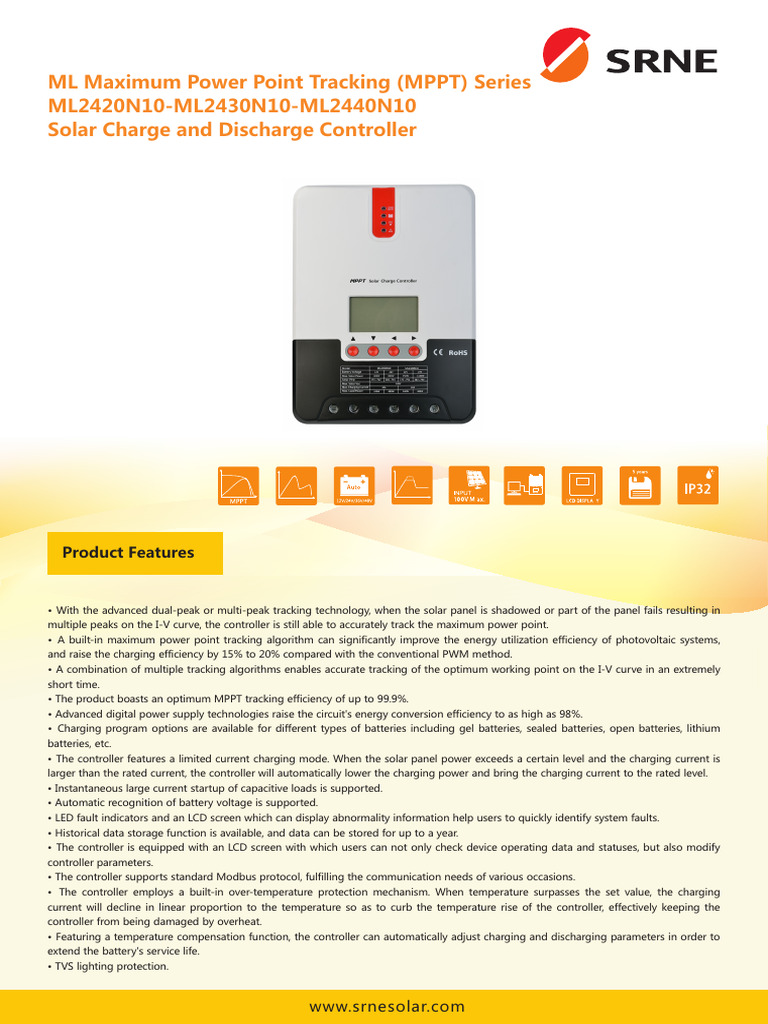 SRNE MPPT-Solar-Charge-Controller-ML2420-Specification | PDF | Energy Technology | Electrical ...